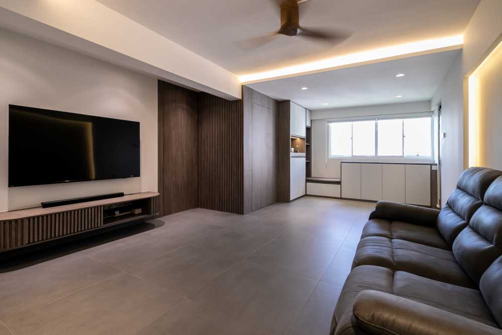 Minimalist Living Room at Resale 4 Room HDB @ Bedok North by Space ...